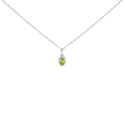 HAUS OF BRILLIANCE 10k White Gold Gemstone And Diamond Accent Pendant Necklace - Green Peridot | White